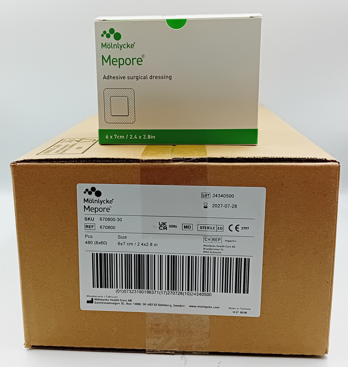 Mepore Self-Adhesive Wound Dressings 6cm x 7cm – Box of 60 (Case of 8 ...